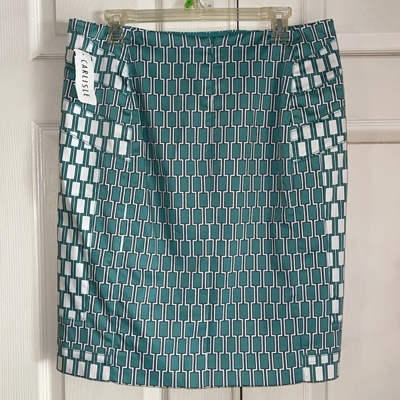 Carlisle | Skirts | Nwt Carlisle Green And White Print Pencil Skirt ...